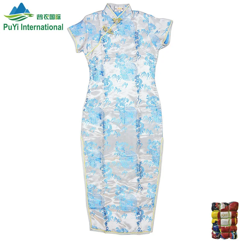 Qipao Chinese Traditional Dress Silk Satin Cheongsam Long Second Hand ...