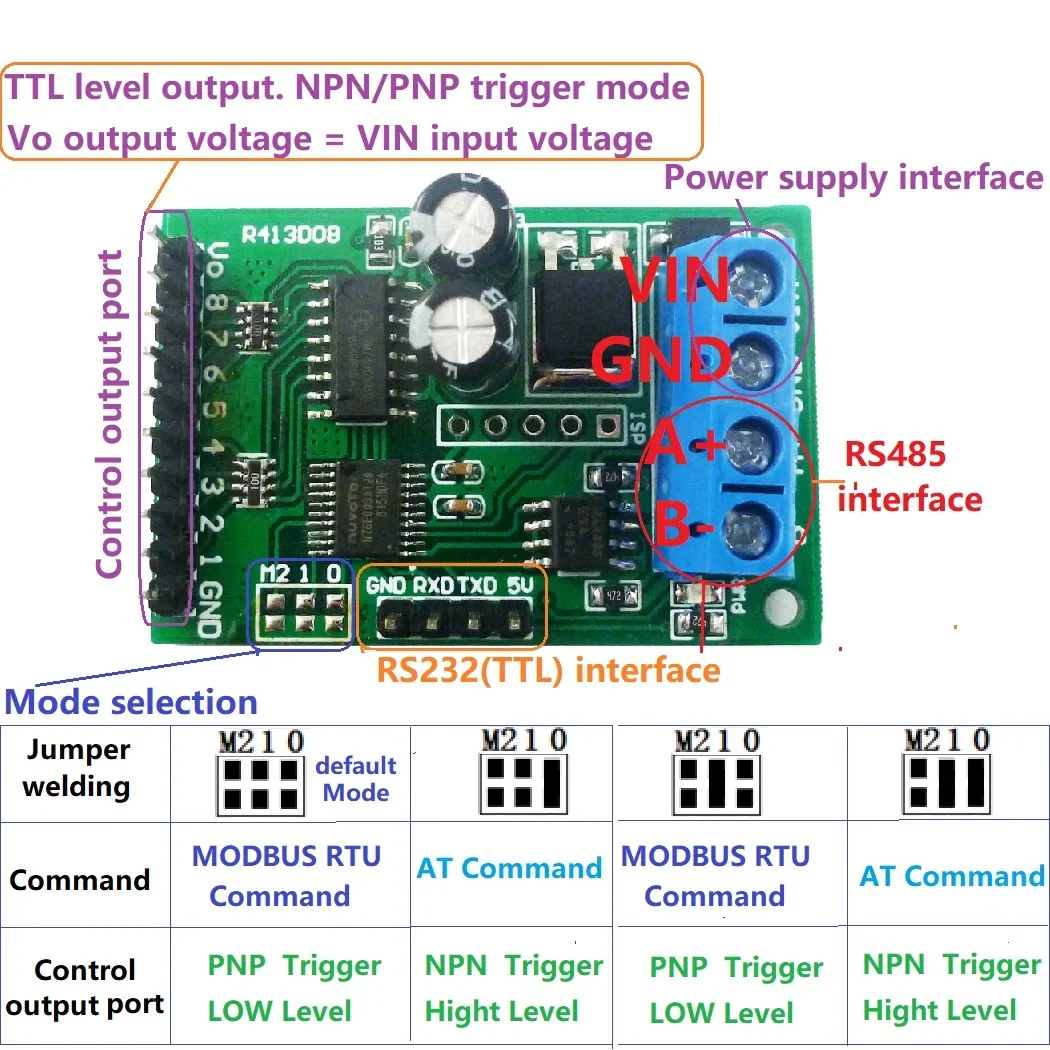 RS485 RS232(TTL) PLC Modbus Rtu Module 8ch IO Control Switch Board for ...