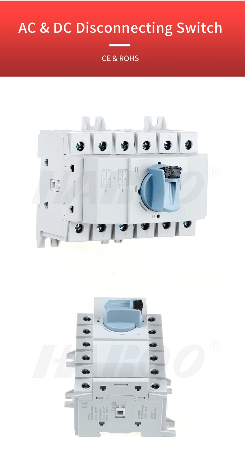 Haboo Solar Pv Dc&ac Isolator Switch 6p 80a 690v Rotating Handle ...