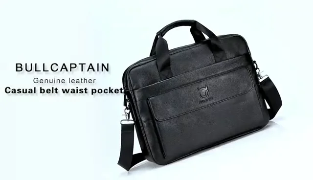 Classic Design Bullcaptain Genuine Leather Briefcase Top Layer Cowhide ...