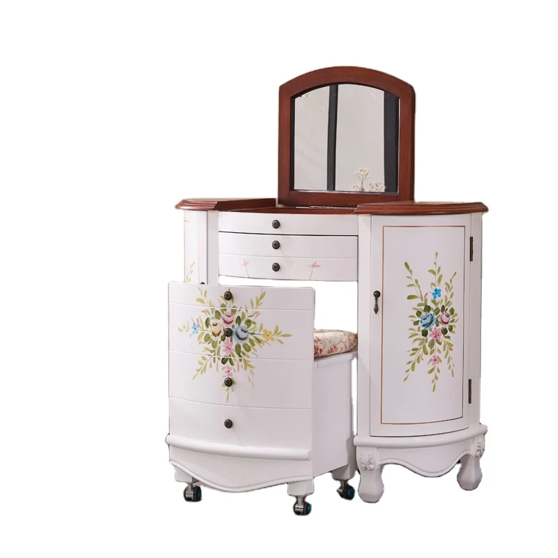 Bedroom antique dressing table with closet folding mirror drawers Wood ...
