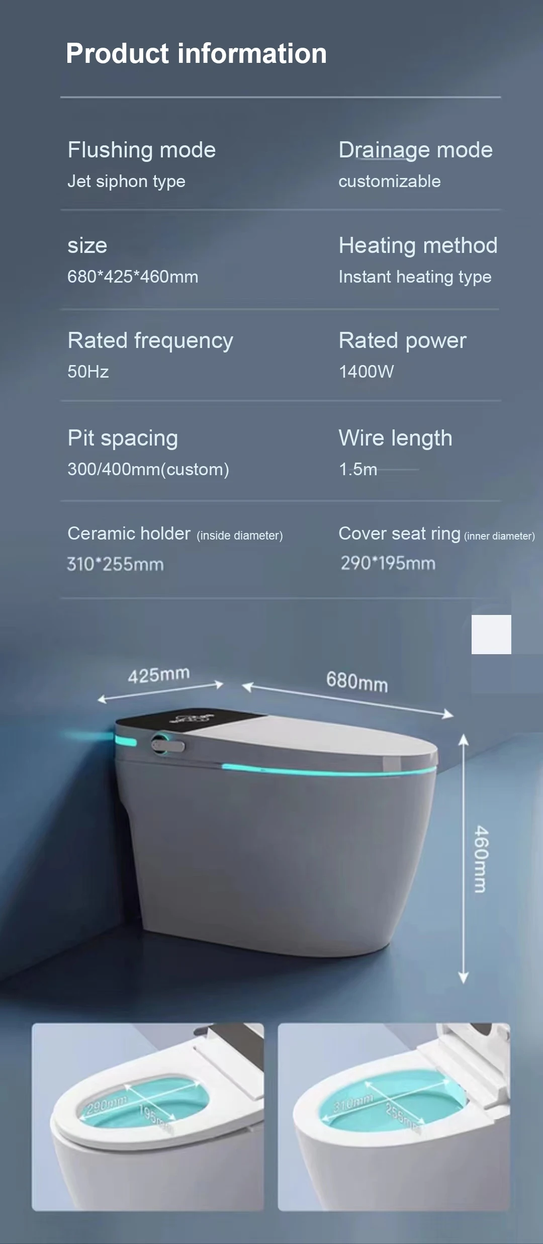 Luxury Automatic Flush Wc Rimless Water Closet Colorful Smart Toilet ...