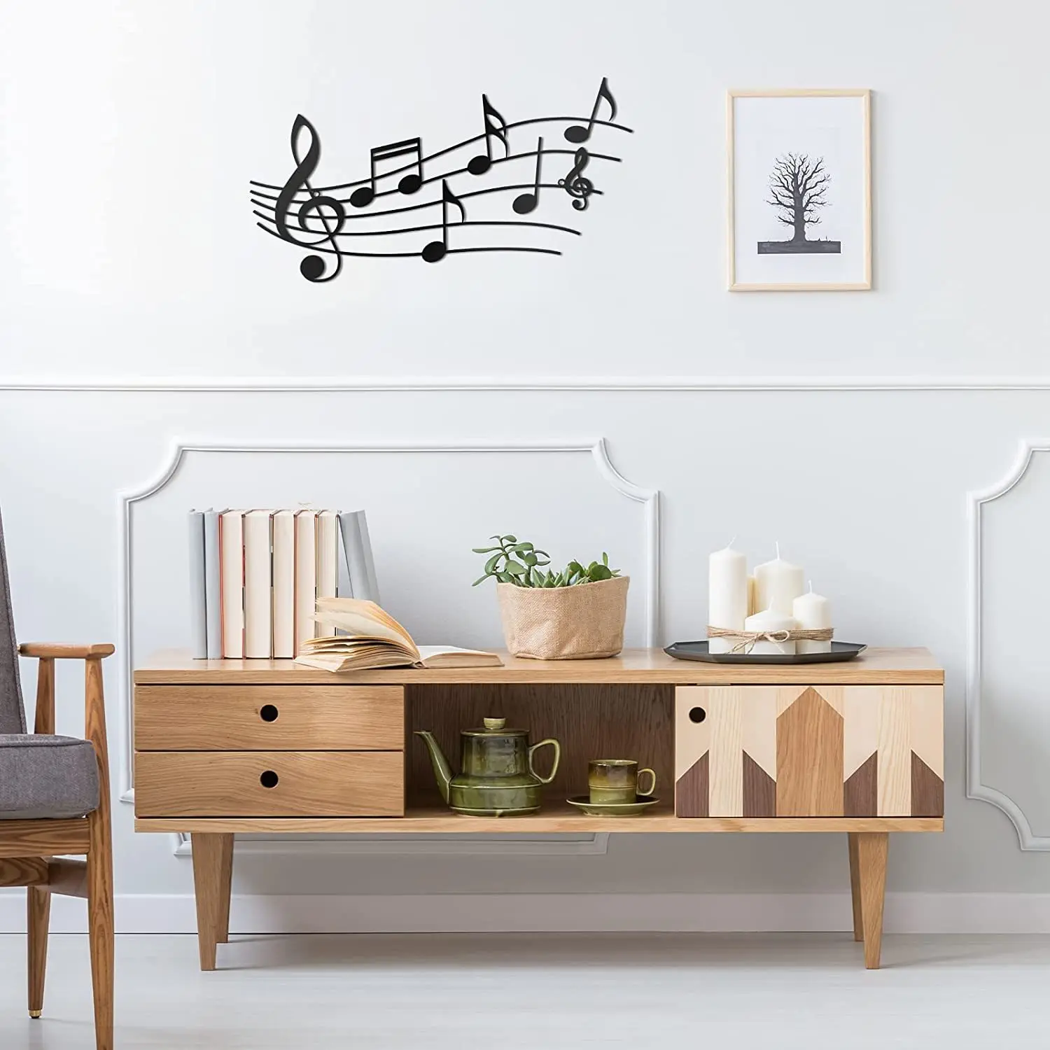 Black Music Notes Metal Wall Art Hanging Decorative Sign with Wall ...