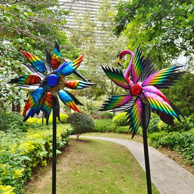 Flying Bird Flamingo Kinetic Metal Wind Spinners for Garden