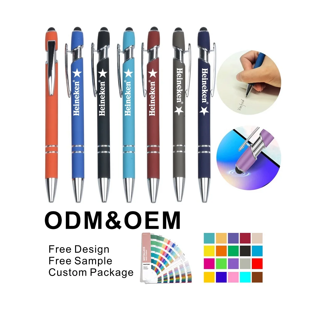 Luxury Branded Writing Personalized Multi Function Soft Touch Promotion Custom Ball Point Metal ...