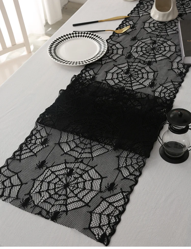 Black Spider Table Runner And Placemat Set Halloween Table Runner For ...