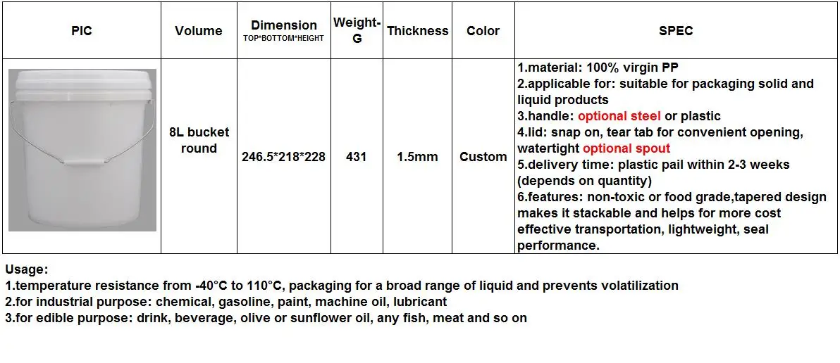 Un Approved 8 Litre Plastic Buckets 8l Plastic Bucket With Lid Food ...