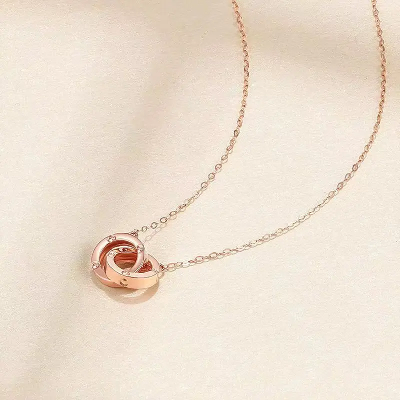 Gold Jewelry Pure 18k Gold Necklace Au750 Gold Double Ring Set Chain ...