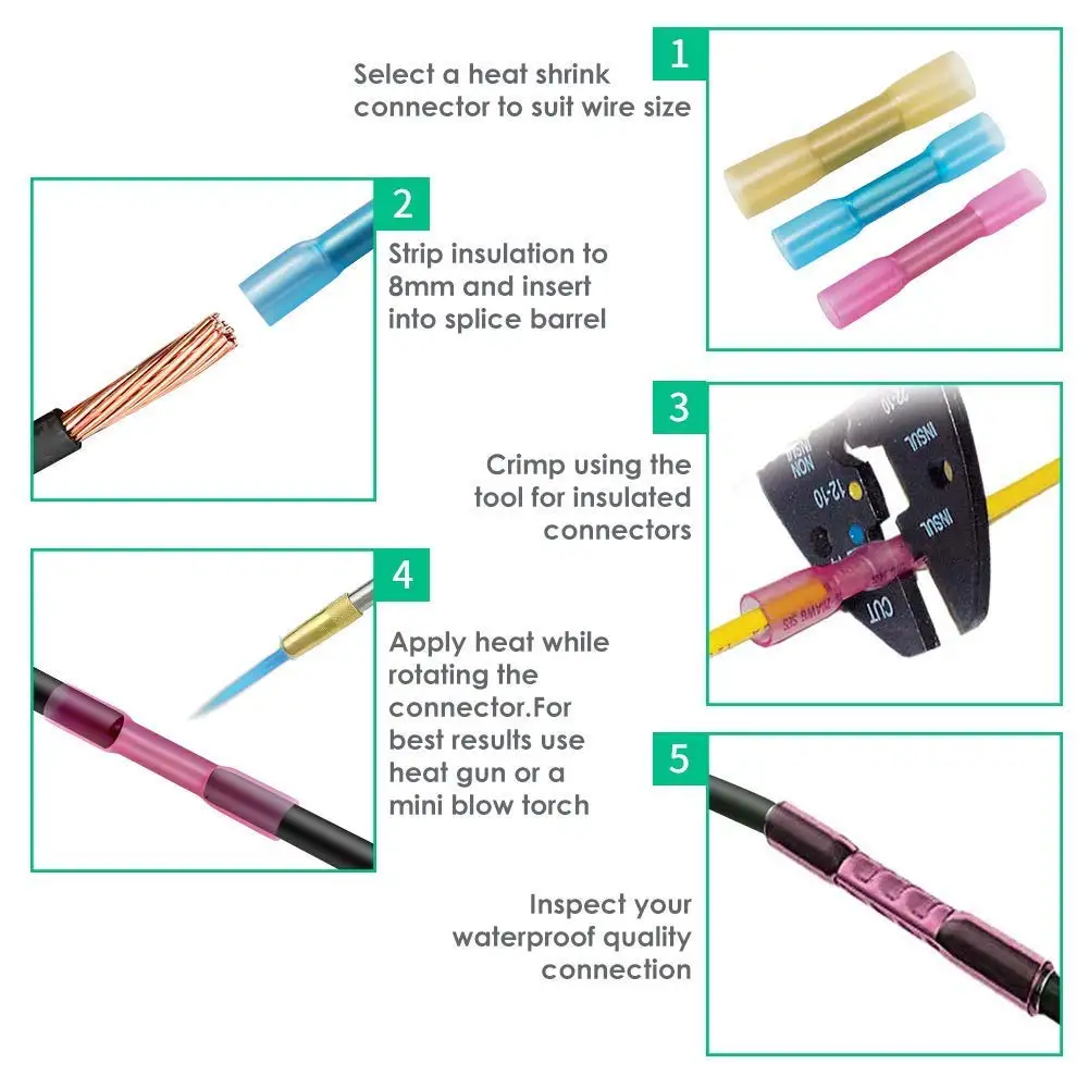 Insulated Electrical Heat Shrink Terminal Splice Crimp Heat Shrink Butt ...