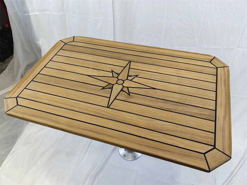 Boat Rectangular Teak Table Top Star Inlay Square Corner 4 Sizes Marine ...