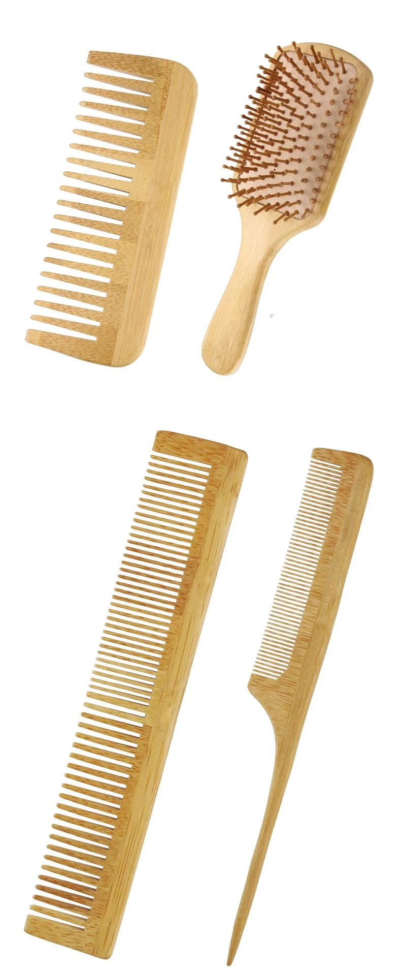 6-Piece Set of Smooth Bamboo Wooden Wide-Tooth Tail Combs Custom Logo ...