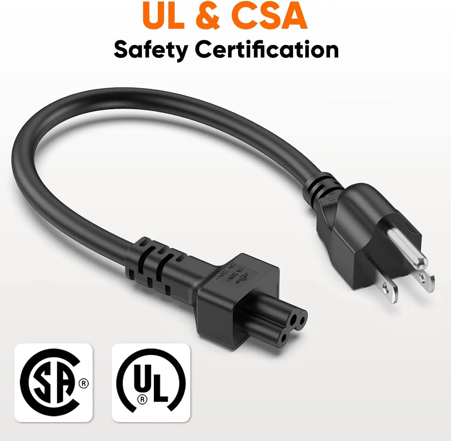 2ft US 3 Prong Mickey Mouse AC Power Short Cord,USA Nema 5-15P Male to IEC320 C5 Female Power ...