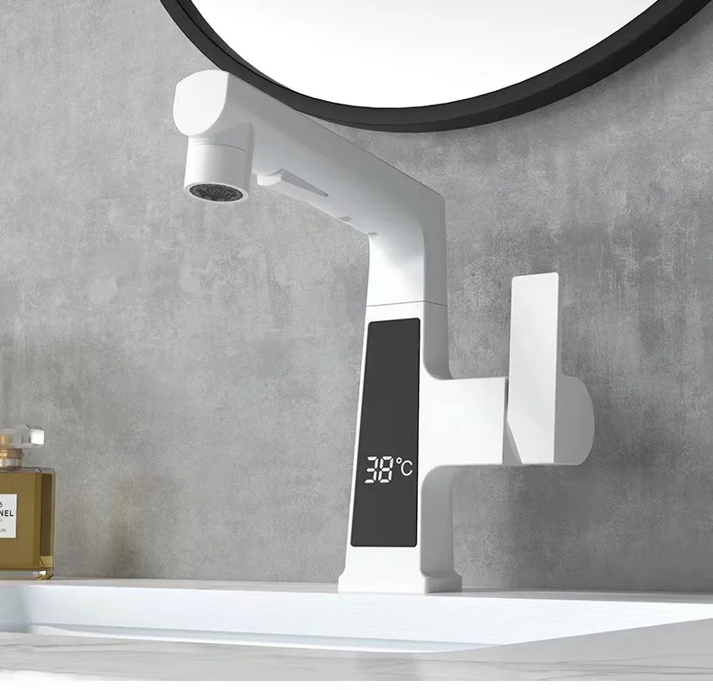 Smart Basin Faucets Brass Black Hot And Cold Bathroom Sink Tap Led ...