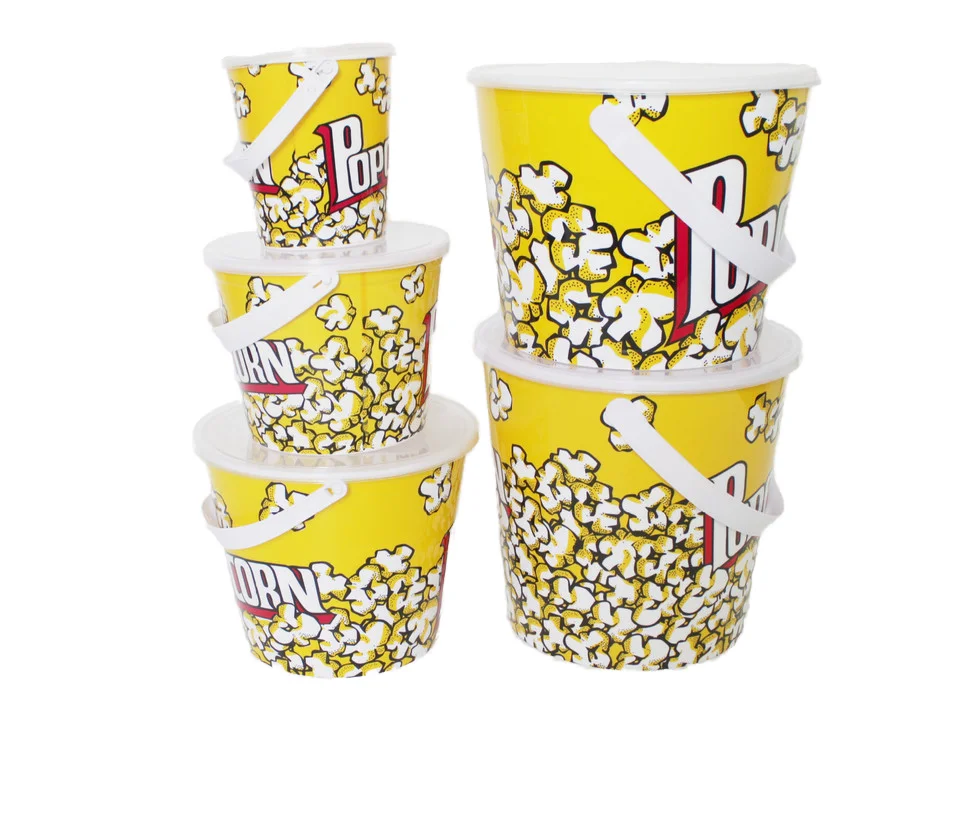 Durable Popcorn Buckets with Handles and Lids - Various Sizes