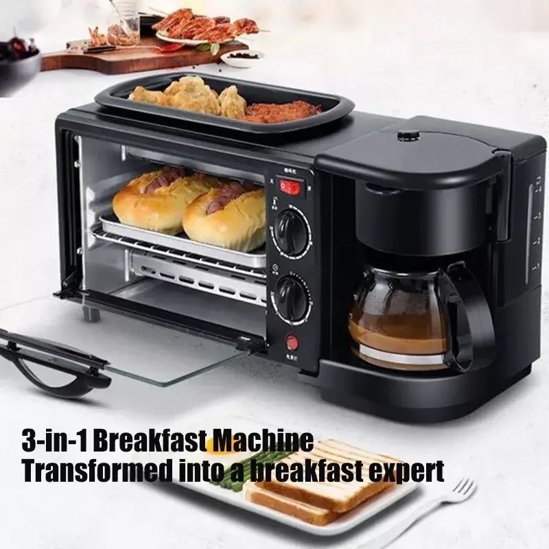 3 in 1 Breakfast Machine: Coffee Maker, Toaster & Frying Pan