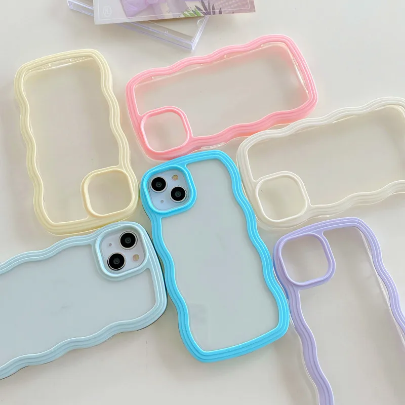 Candy Color Soft Tpu Curly Wave Frame Phone Case For Iphone 11 12 13 14 ...