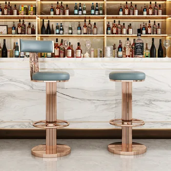 Modern Luxury Bar Stools With Backrest For Kitchen Gold Metal Swivel ...