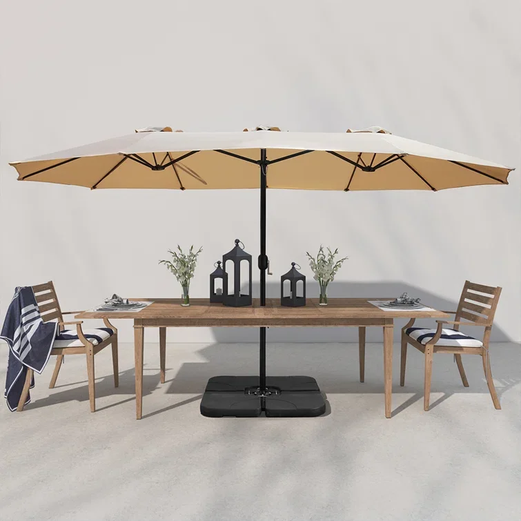 Double Retractable Garden Parasol 50+ Uv Protection Sun Shield Rotating ...