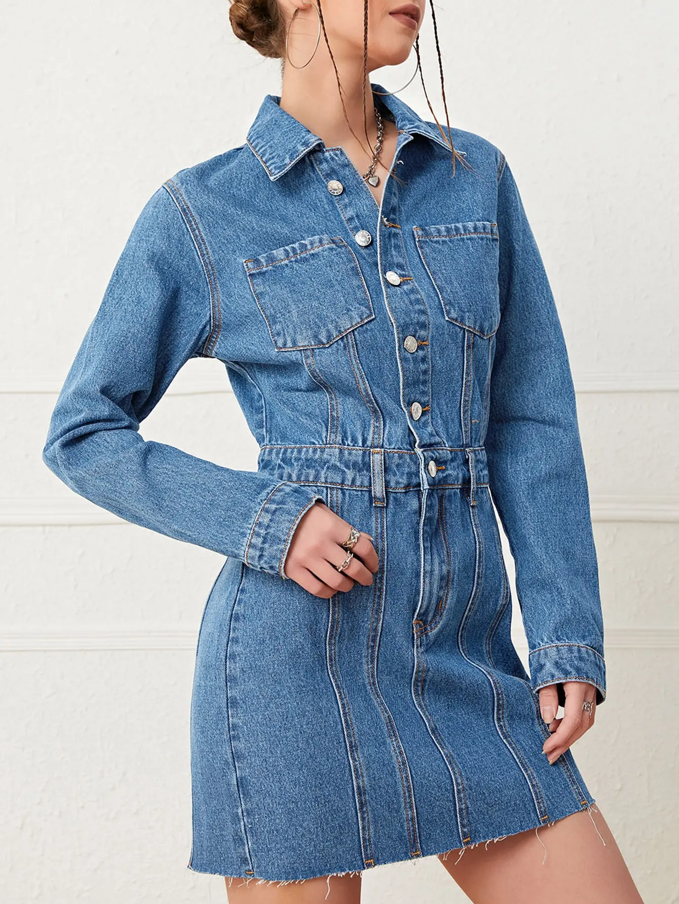 Wd015 Odm Oem Casual Shirt Dresses Women Denim Dress For Women Ladies ...