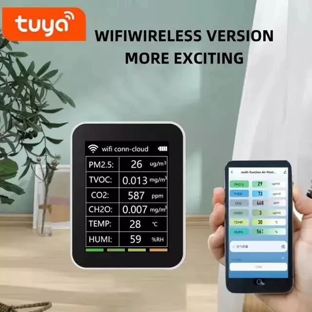 Tuya Wifi Hcho+co2+ Voc+temperature+humidity Formaldehyde Detector Meter Air Pollution Sensor ...