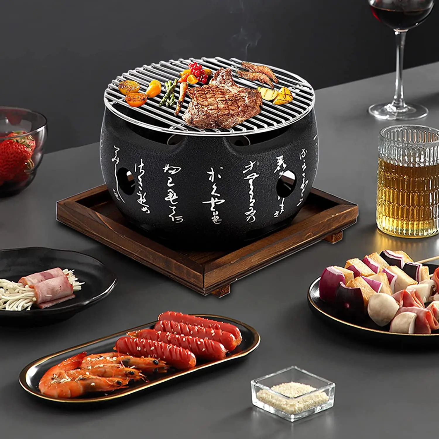 Round Shape Korean Restaurant Table Top BBQ Grill