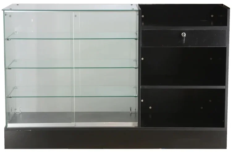 Frameless Glass Display Case With Cash Register Stand Wooden Structure ...