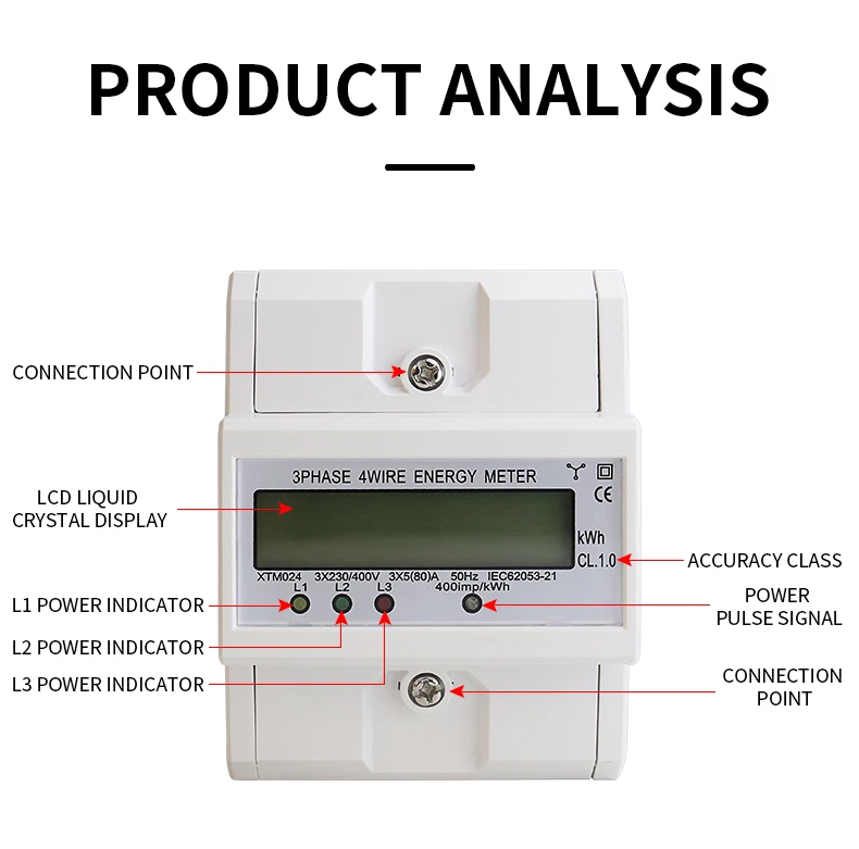 Din Rail 3 Phase 4 Wire Electronic Watt Power Consumption Energy Meter ...