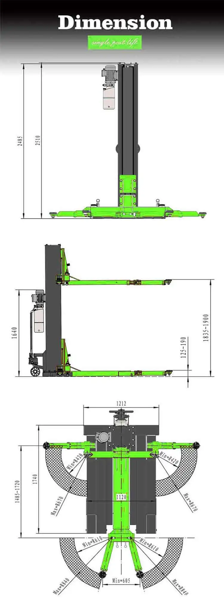 Heavy Duty Single Column Mobile Lift - 12 Ton Portable Auto Lift with ...