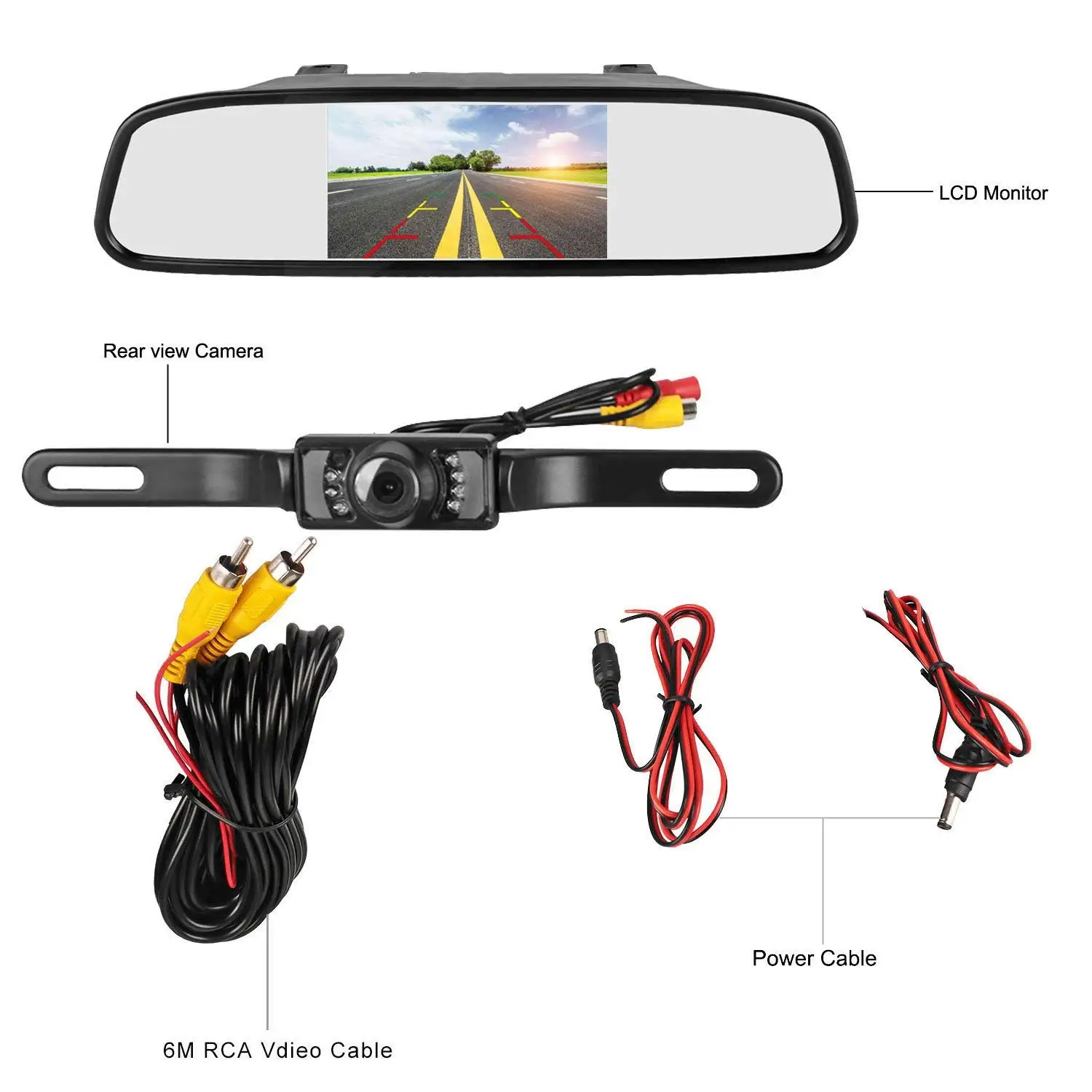 Iposter 4.3" Car Reverse Mirror Monitor + 7 Infared Led Car License ...