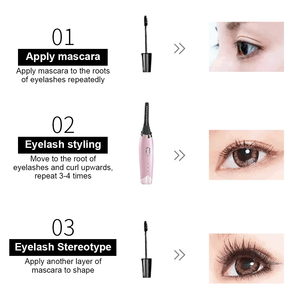Electric Heated Eyelash Curler Heated Eyelashes Makeup Applicator Long ...