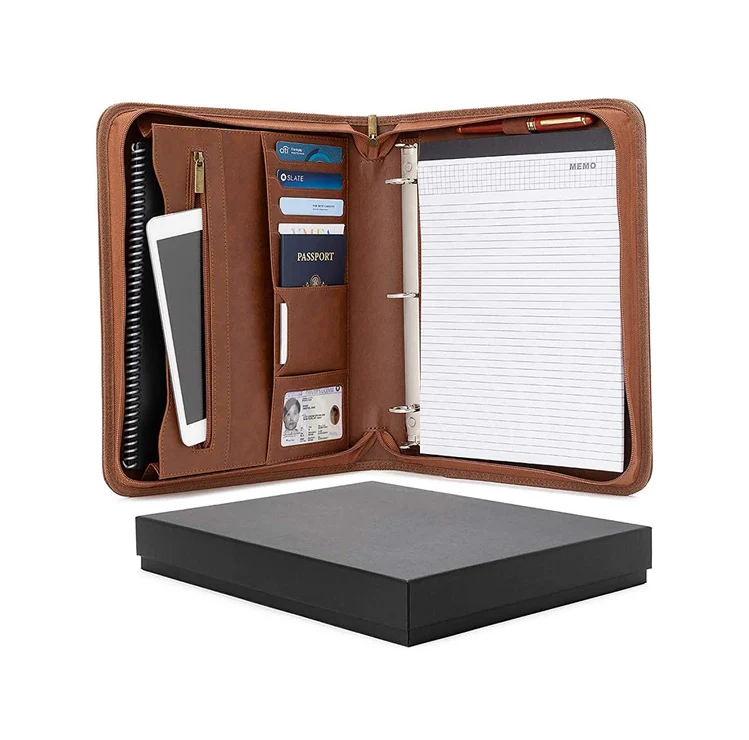 Professional Interview Pu Leather Document Binder File Folder Zippered ...