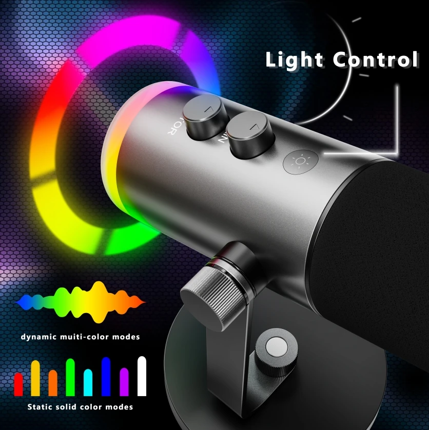 Professional Wired Microphone with RGB Lighting & Noise Cancelling