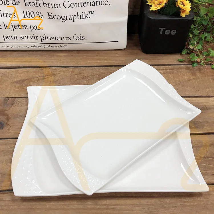 Hotel Restaurant Use Irregular Shape Ceramic Dinner Tableware White ...