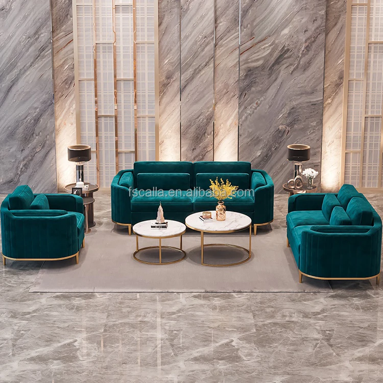 Modern Luxury Stainless Steel Frame Velvet Sofa Set for Living Room ...