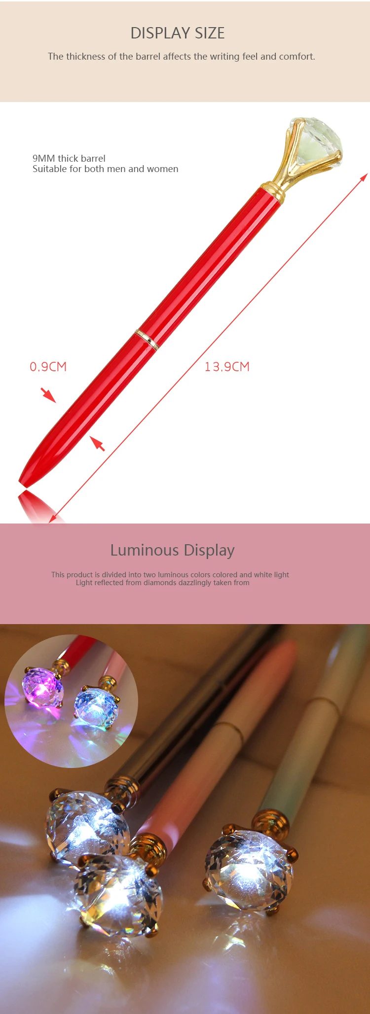 Light Up Diamond Pen Led Ballpoint Writing Pens Colorful Light Led ...