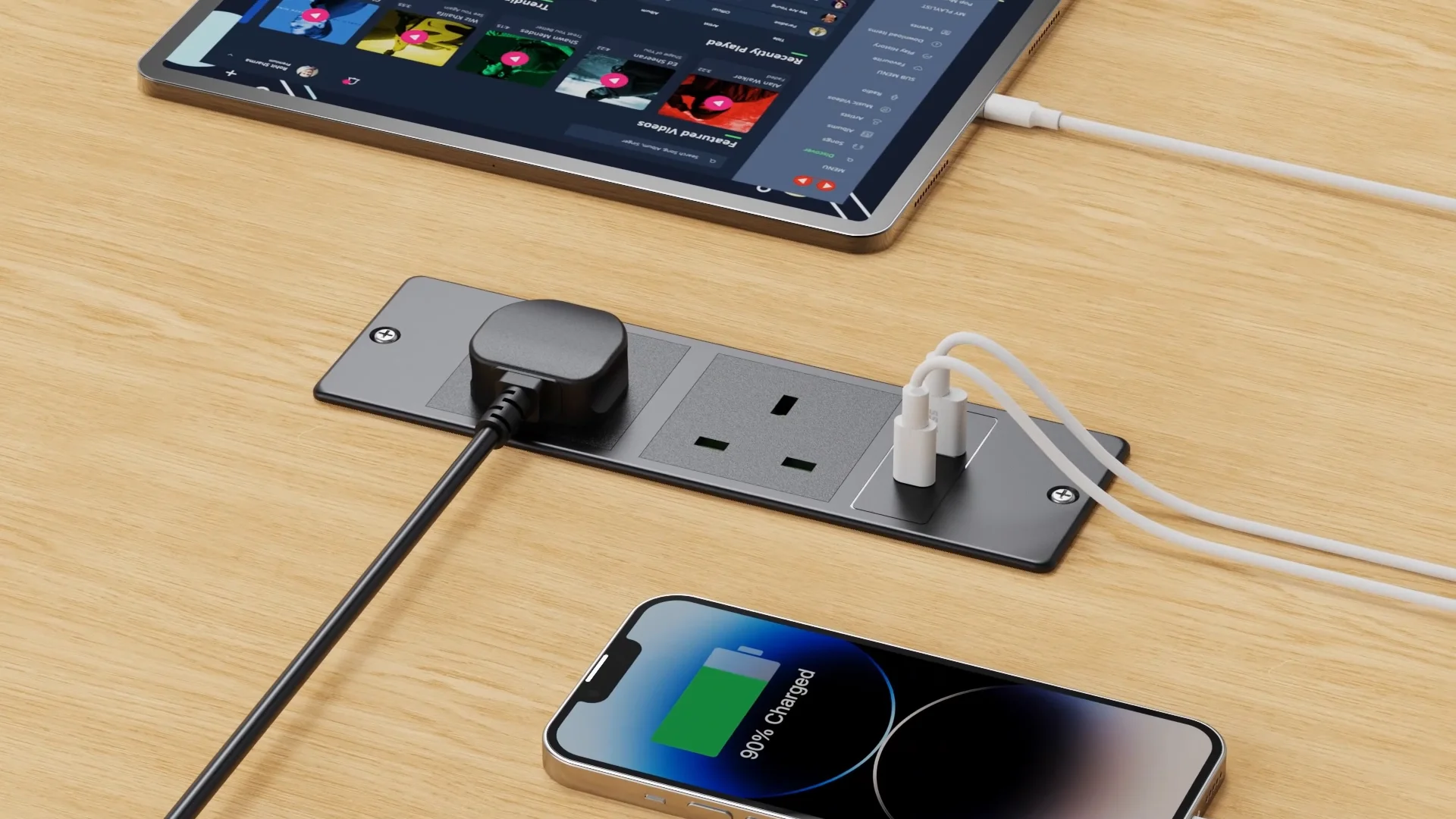 Home Office Uk Standard Recessed Desk Power Socket With Wireless ...