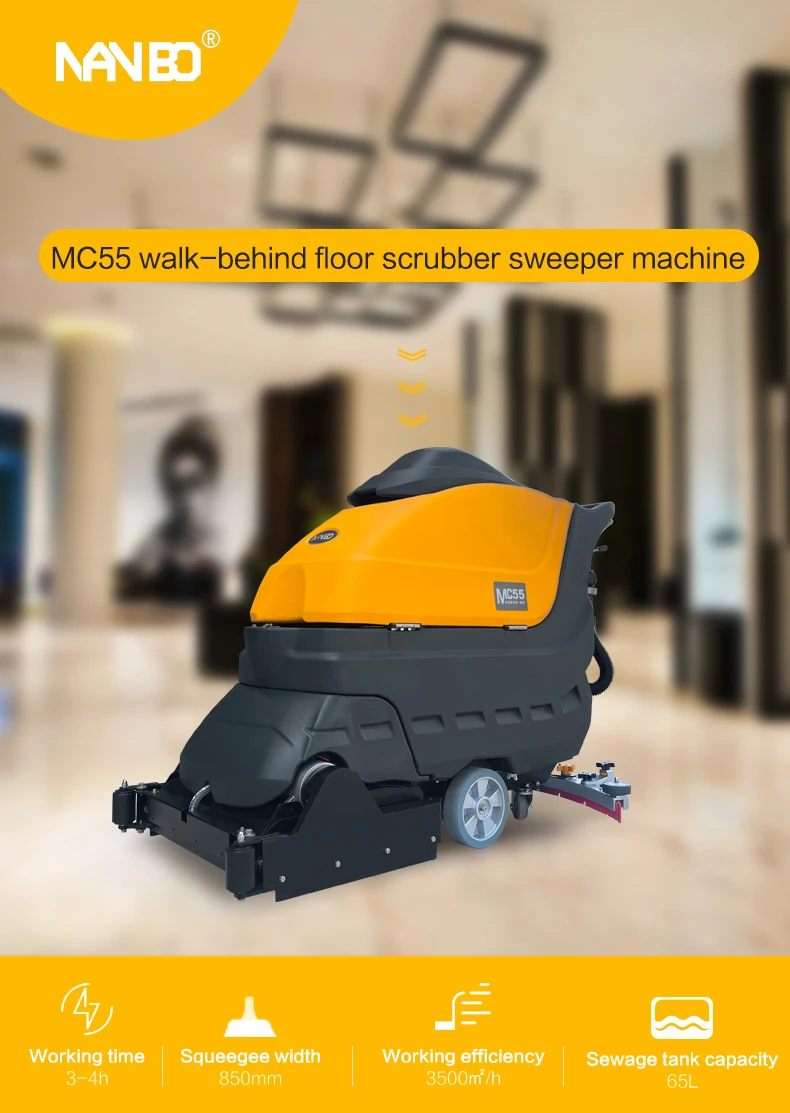 Electric Walk-Behind Floor Scrubber Sweeper Machine Double Roller Brush ...