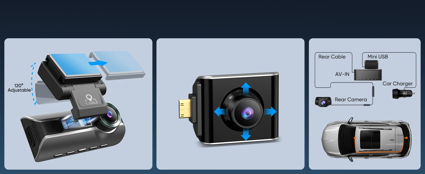 AZDOME M550-3CH 3 Camera 4K Car DVR with GPS and Night Vision