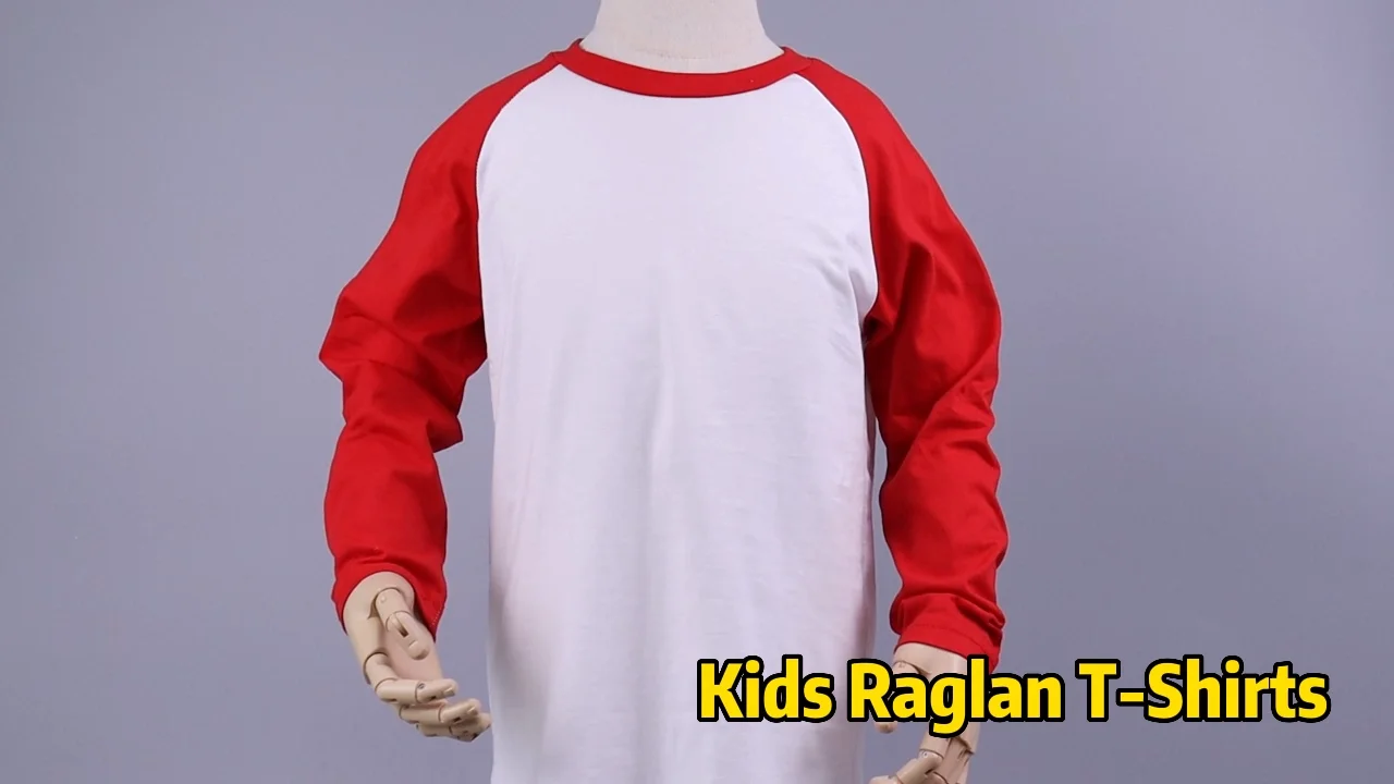 Custom Logo Printed Youth Kids Unisex Baseball Raglan Tee Cotton Long ...
