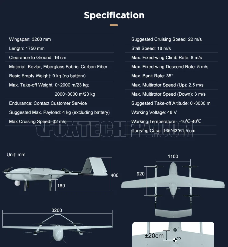 Foxtech Greatshark330 Fixed Wing Vtol Range Drone Long Uav Heavi Drone ...