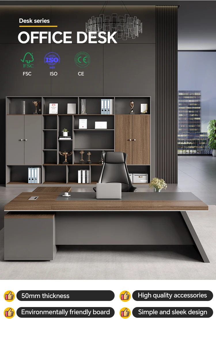 Luxury Creative Bevel Wooden Manager Office Table CEO