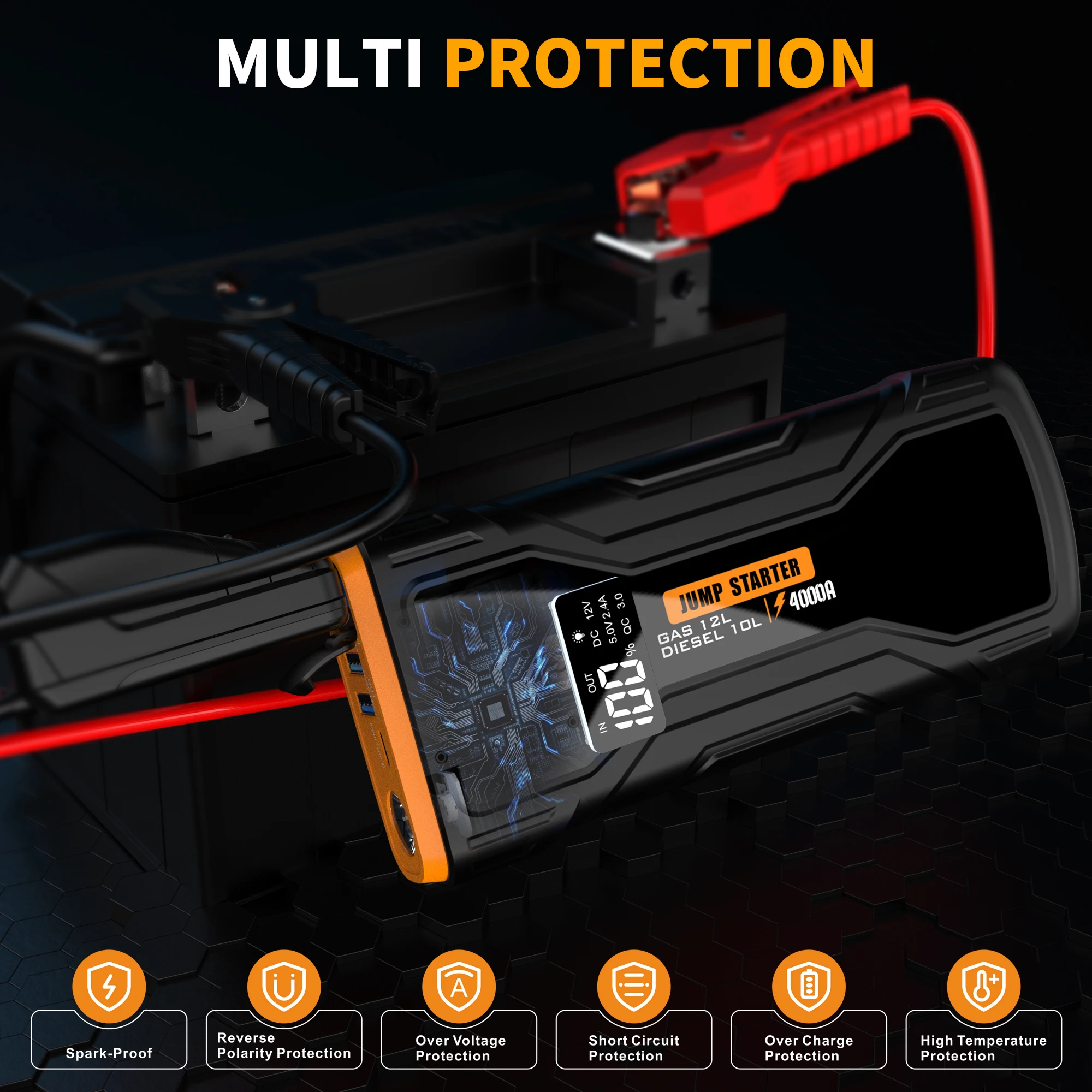 16000mah Jump Starter with 4000A Peak Current - Reliable Car Booster