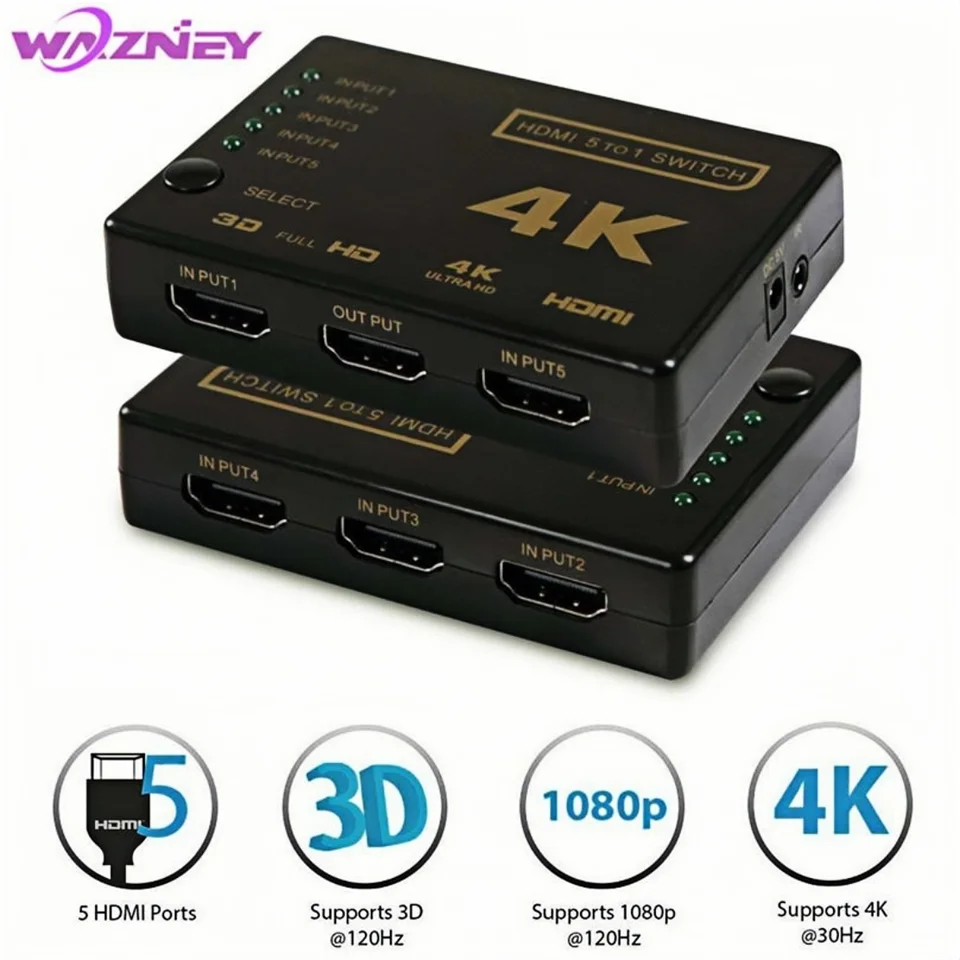 4K 5 Port HDMI Switch Adapter - Luxurious 5-in-1 Converter