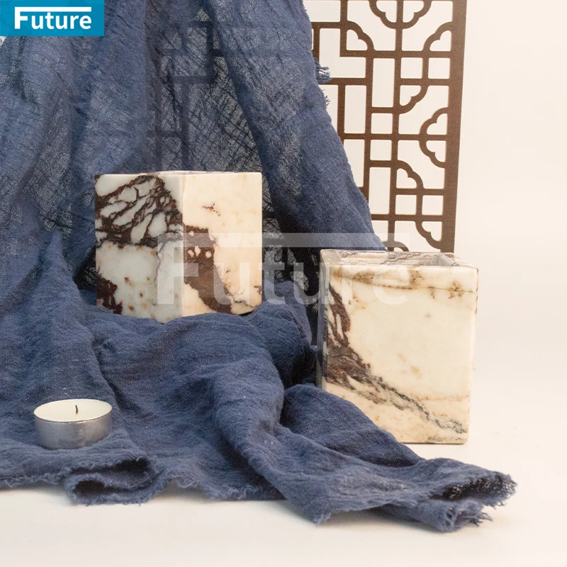 White Calacatta Calcutta Viola Marble Candle Jar Vessel Pillar Holder ...
