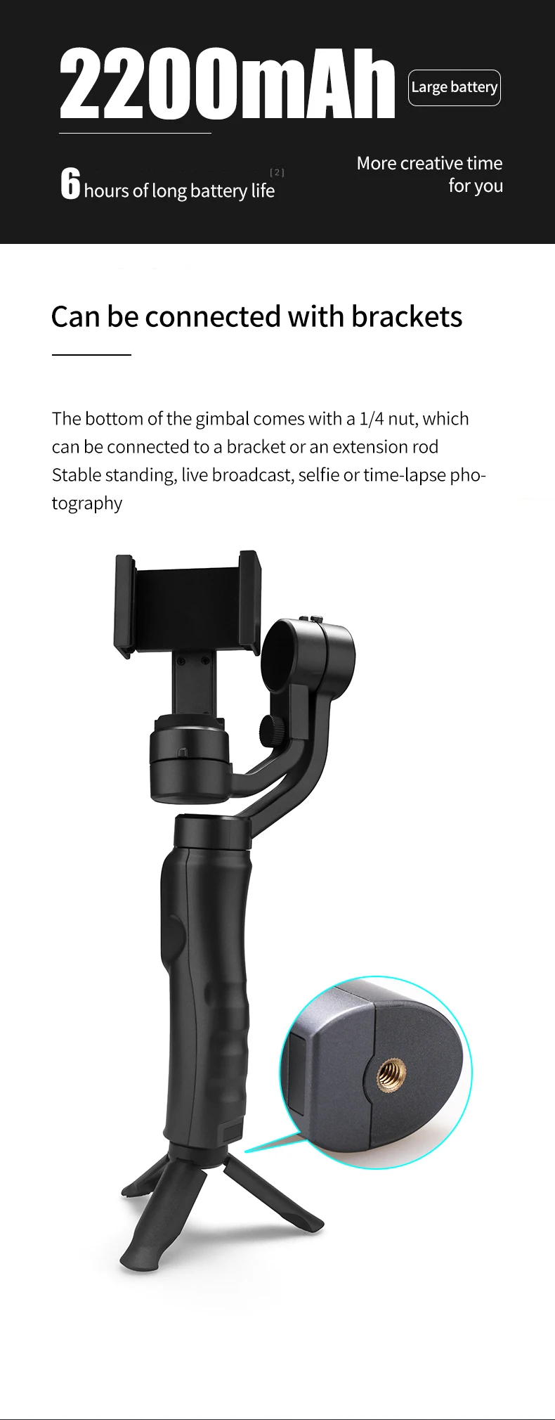 3 Axis Gimbal Handheld Smartphone Stabilizer - Mooncrown F6