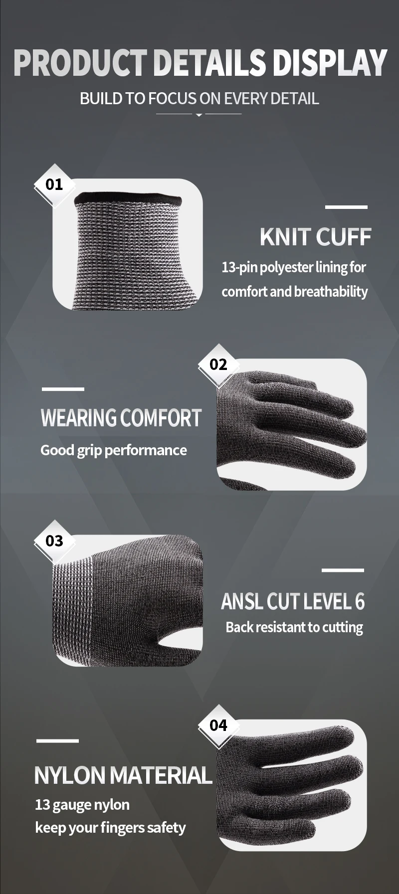 Custom Level 6 Cut Resistant Glove Nitrile Coating Anti Cut Gloves With ...