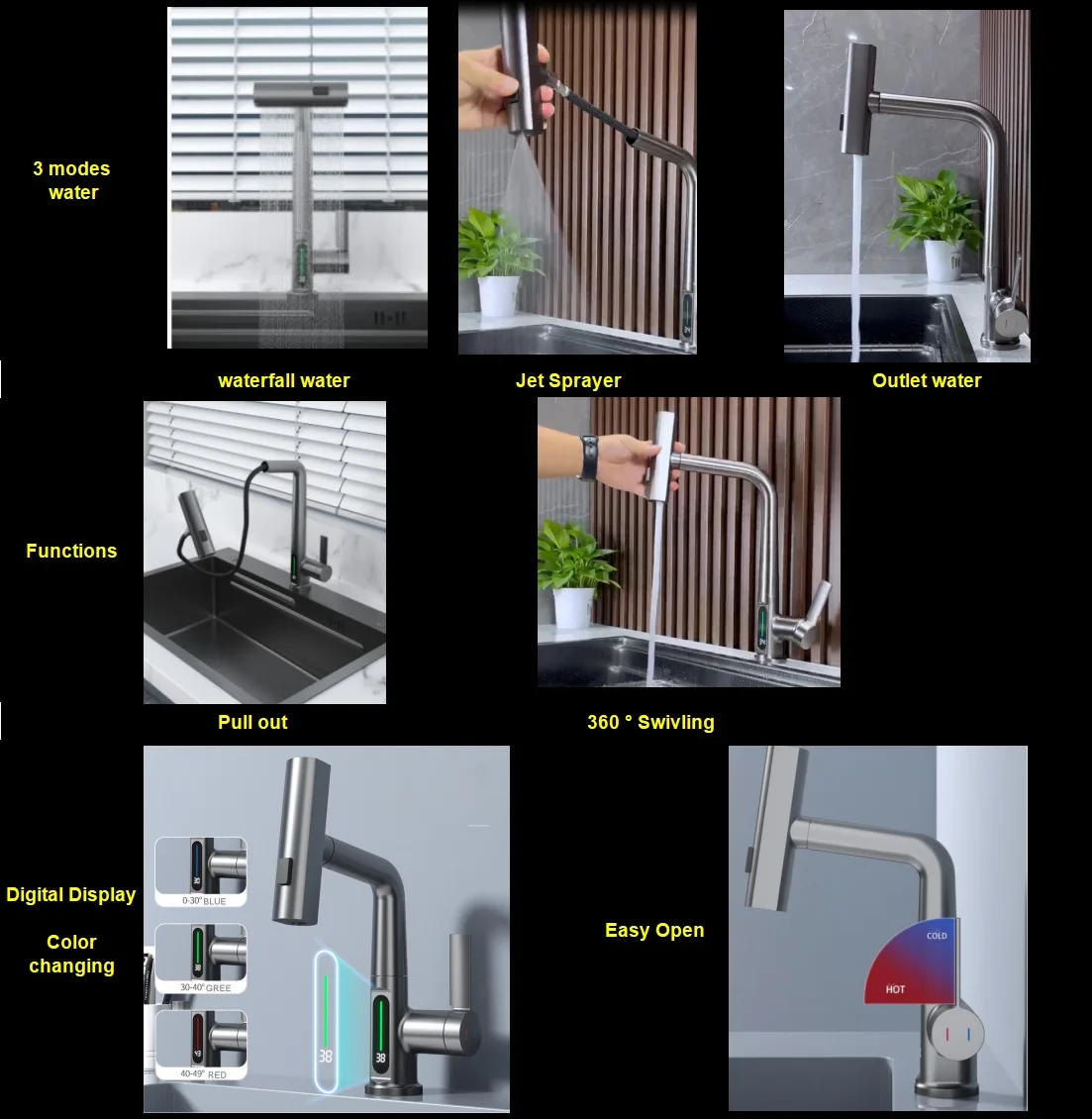 Smart Intelligent Waterfall Mixer Tap - Extend High Faucet