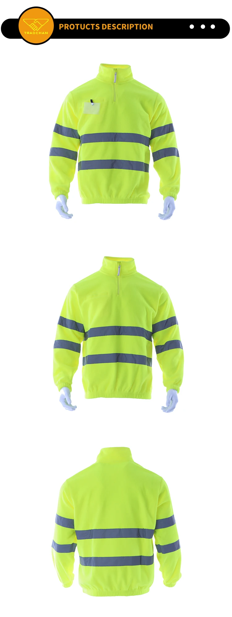 Hi Vi Road Safety Half Zipped Polar Fleece Jacket With Reflective Tape ...