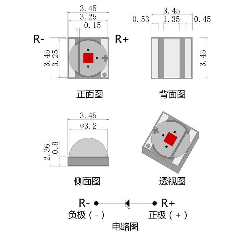 3535 Ceramic Substrate SMD Red Color LED Diode 620-625nm