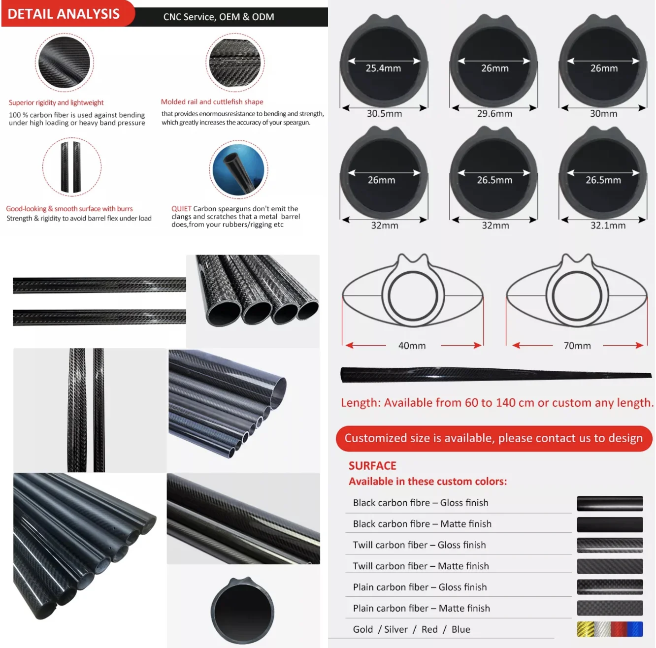 Custom Cuttlefish Carbon Fiber Tube Spear Fish Barrel Round Barrel ...